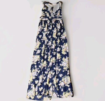 Aakaa Maxi Dress Women’s Size Small Blue Floral Sleeveless Halter Lined ...