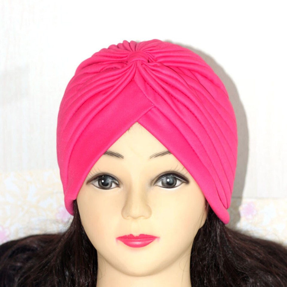 Plain Stretchy Ladies Chemo Turban Indian Cloche Trendy Fashion Pleated ...