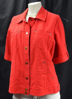 CWC Coldwater Creek sporty jacket light coat snap S/S linen cotton red ...