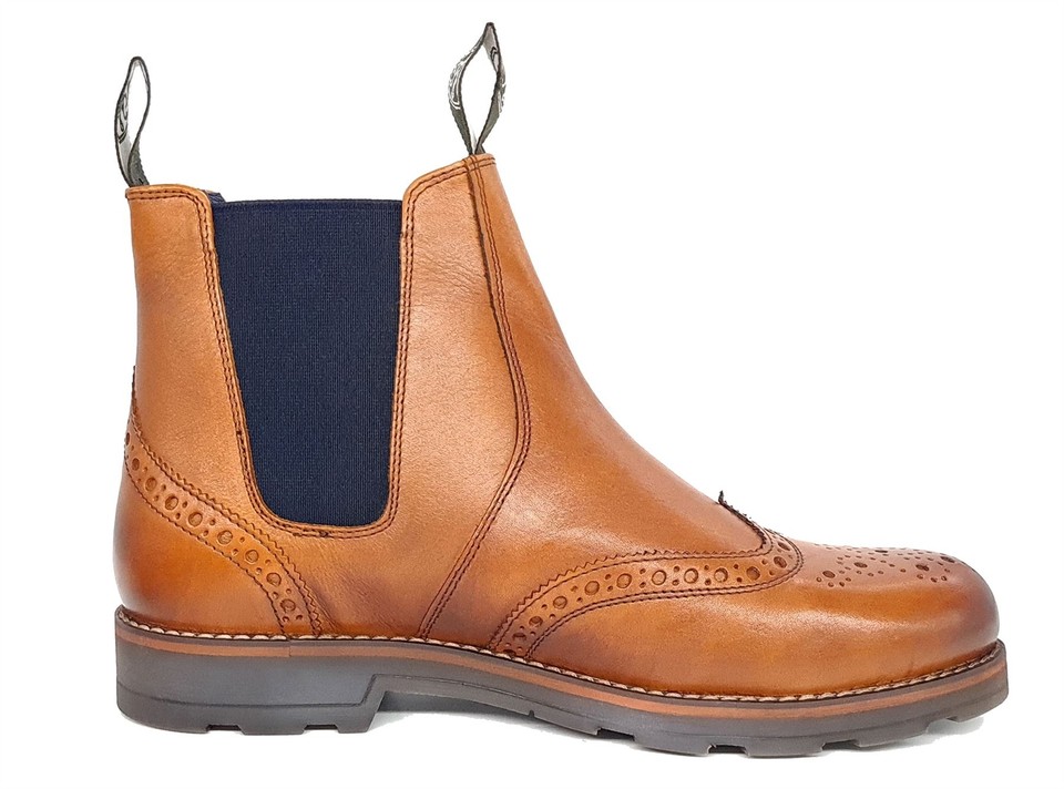 Tan Brogue Leather Mens Pull On Chelsea Dealer Boots Frank James Tan ...