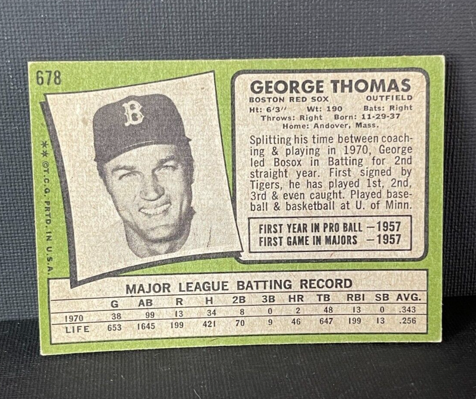 1971 TOPPS # 678 GEORGE THOMAS BOSTON RED SOX | eBay