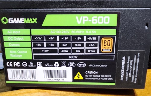 Power Supply 600w Semi Modular 80 Bronze GAMEMAX Vp-600-m-rgb for sale ...
