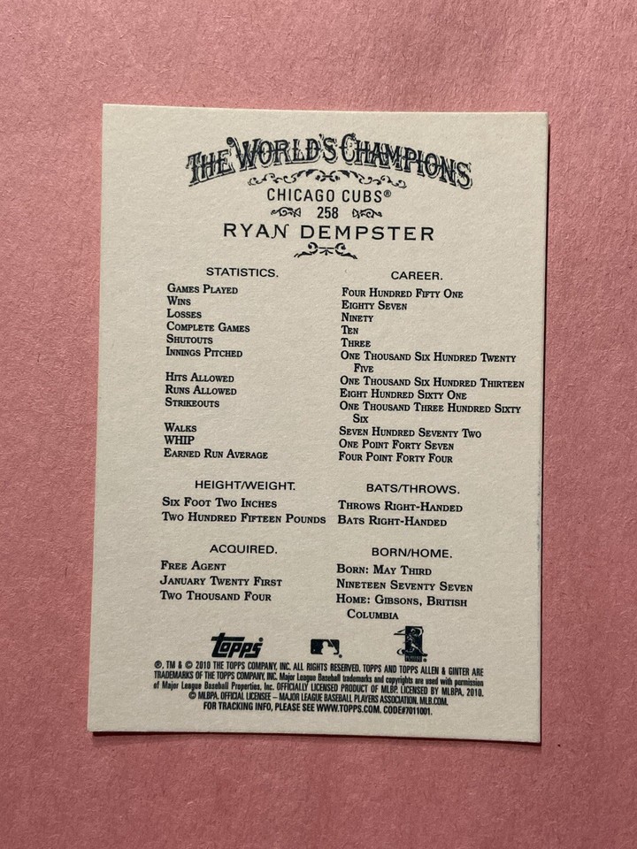 Ryan Dempster 2010 Topps Allen & Ginter IP Auto Autograph | eBay