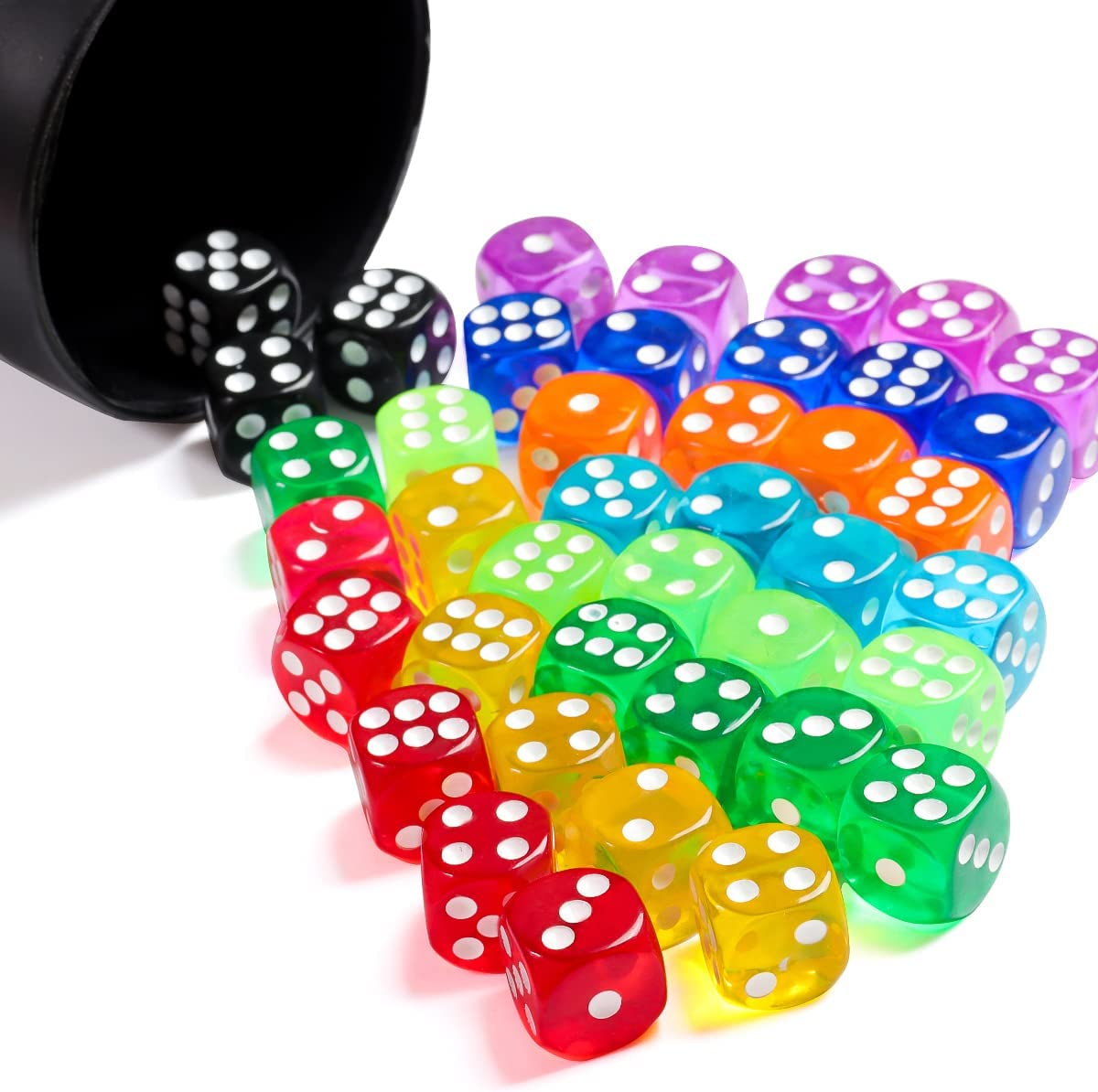 6 Sided Dice Set 50 Pieces Translucent Colors Dice Pack 14mm 50 Pieces ...