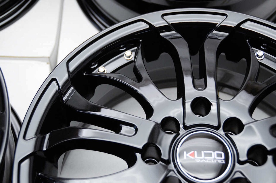 Kudo Racing Defuse 15x6 4x100 4x114.3 +45mm Full Black Wheels Rims ...