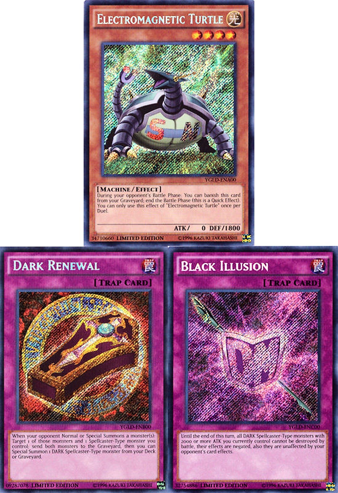 Electromagnetic Turtle + Dark Renewal +Black Illusion YuGiOh SET of3 ...