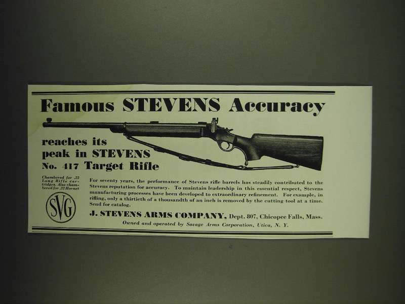 1934 Stevens No. 417 Target Rifle Ad - Famous Stevens Accuracy reaches ...
