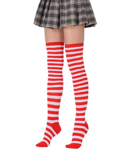 Chaussettes hautes montantes rayées rayures rouges et blanches ...