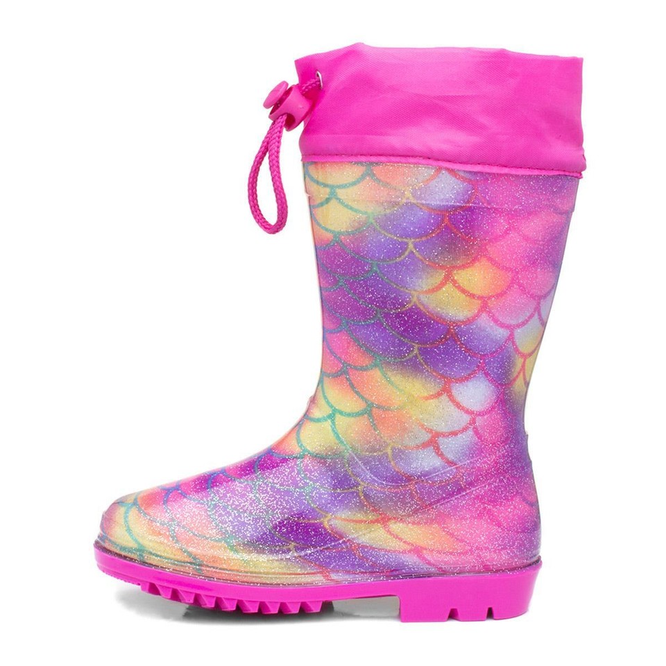 Girls Wellies Multi-Coloured Kids Welly Pink Wellington Glitter Rainbow ...