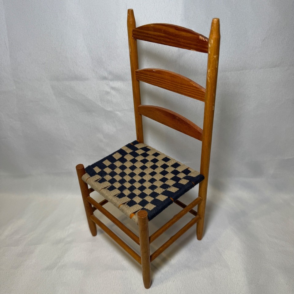 Miniature Wooden Ladder Back Chair Woven Seat Checkerboard Design | eBay