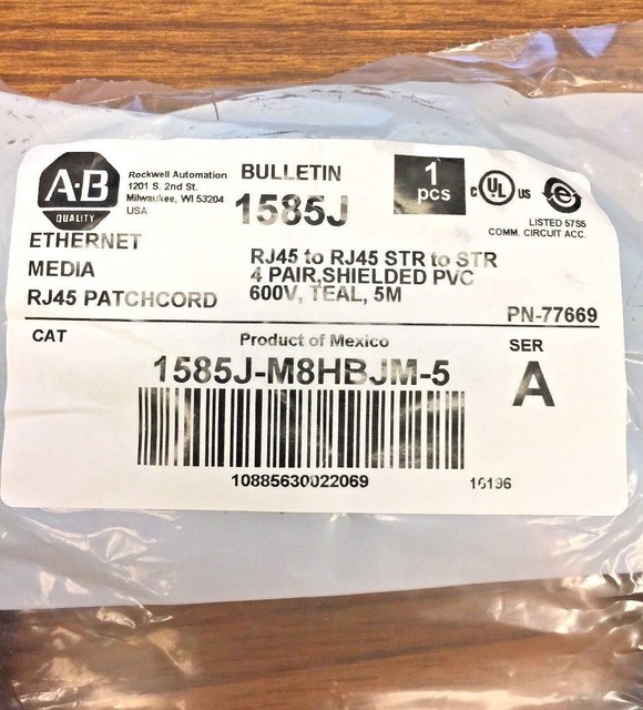 Allen Bradley 1585J-M8HBJM-5 Cat 5e Ethernet Cable - 16.4 ft for sale ...