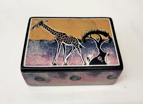 Carved Giraffe Soap Stone Trinket Dish w/ Lid Savanna Safari Etched ...