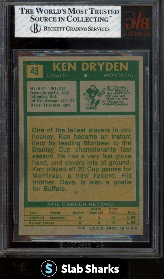 1971 TOPPS KEN DRYDEN ROOKIE RC #45 BVG 5.5 | eBay