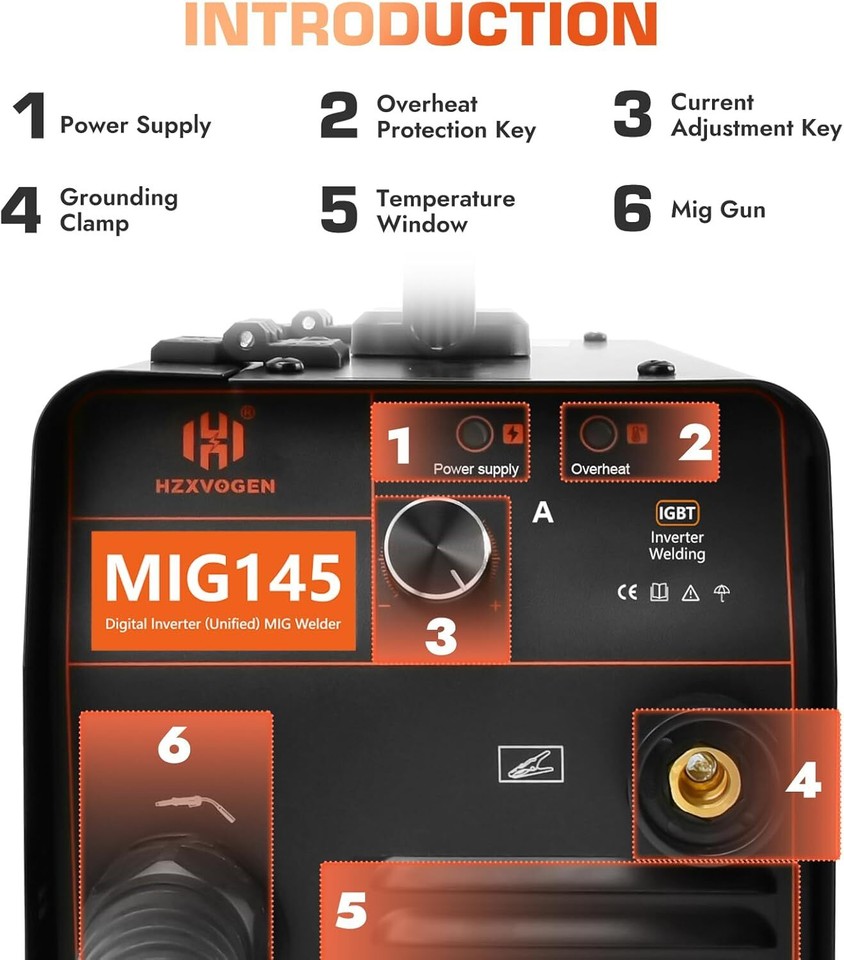 HZXVOGEN Mini MIG Welder MIG Welding Machine Gasless Flux Core Iron ...