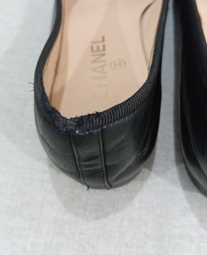 CHANEL Black Lambskin Leather CC Logo Bow Ballets Flats Size 38 US 7.5 ...