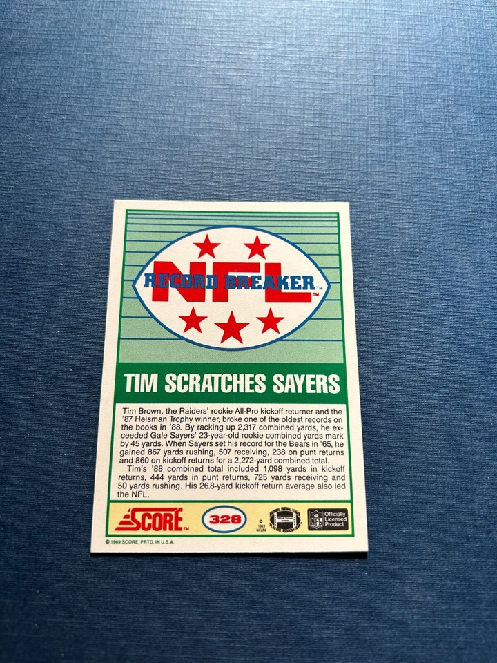 1989 Score Football Tim Brown Record Breaker Rookie Year #328 HOF Set ...