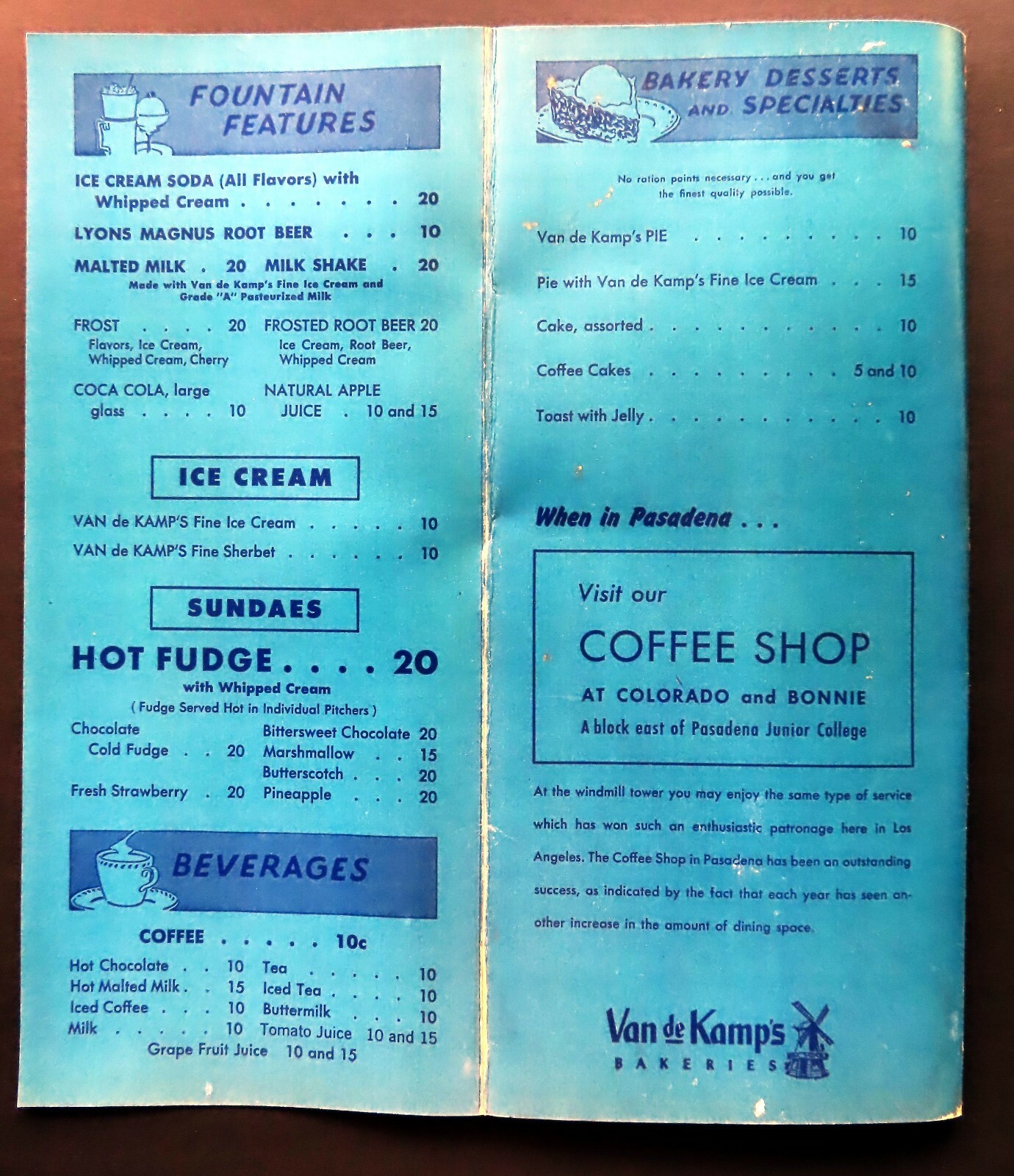 VINTAGE VAN DE KAMPS BAKERY DRIVE IN MENU | Grelly USA