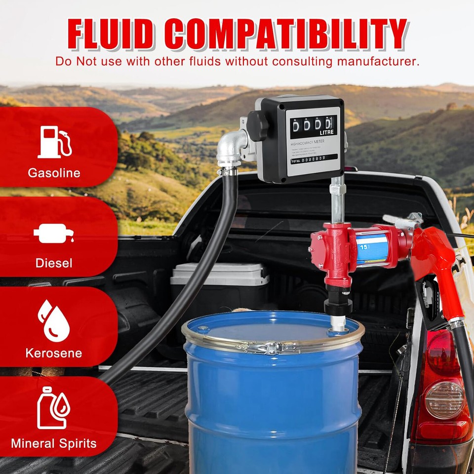 15GPM 12V DC fuel transfer pump Kit for Gasoline Diesel with Flow Meter ...