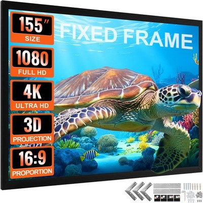 Uimoso 155" Fixed Frame Projector Screen 16:9 4K Home Theater Portable ...