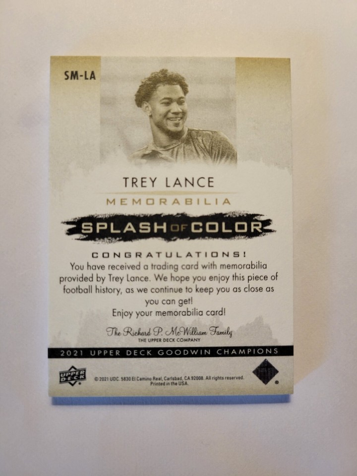 2021 Trey Lance Goodwin Champions "Splash Of Color" Memorabilia Card ...