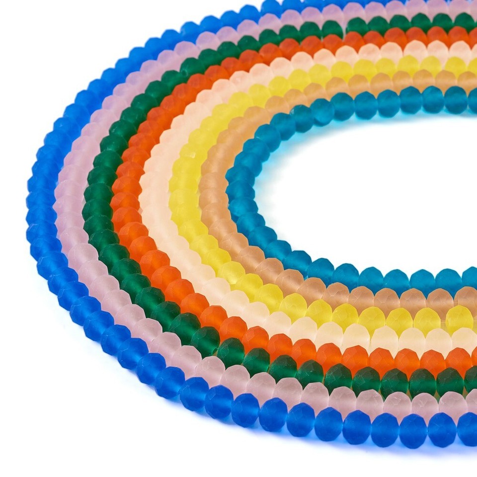 8 Strands 8mm Faceted Frosted Rondelle Transparent Glass Beads Strands ...