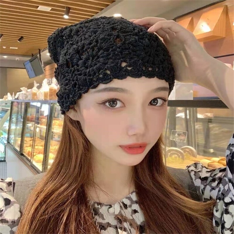 Crochet Slouchy Beanie Hat Handmade Knit Cutout Floral Skull Crochet Slouchy Beanie Hat Handmade Knit Cutout Floral Skull