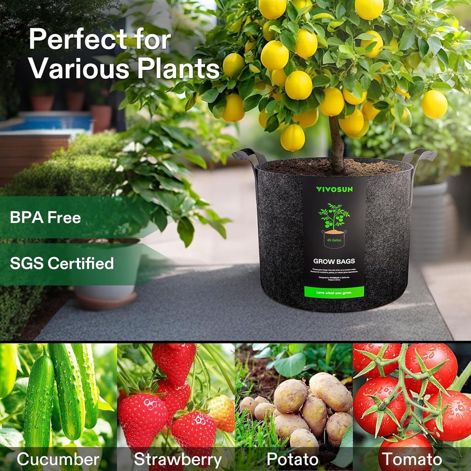 VIVOSUN 10/20 Pack Planting Grow Bags Fabric Pot Nursery Soil Nonwoven ...