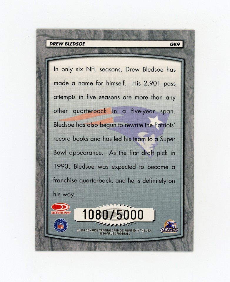 DREW BLEDSOE 1999 Donruss Gridiron Kings #1080/5000 New England ...