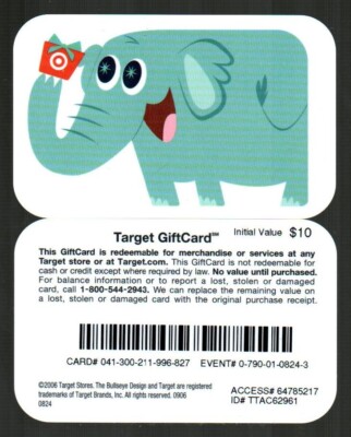 TARGET Elephant ( 2006 ) Gift Card ( $0 ) - RARE | eBay