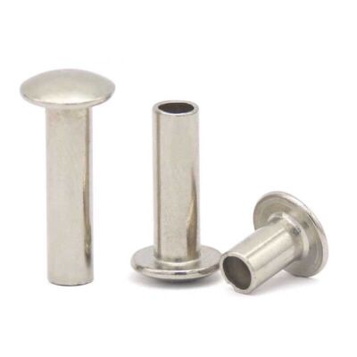 100pcs M3 Nickel Plated Iron Half Hollow Rivets Flat Round Head Rivet ...