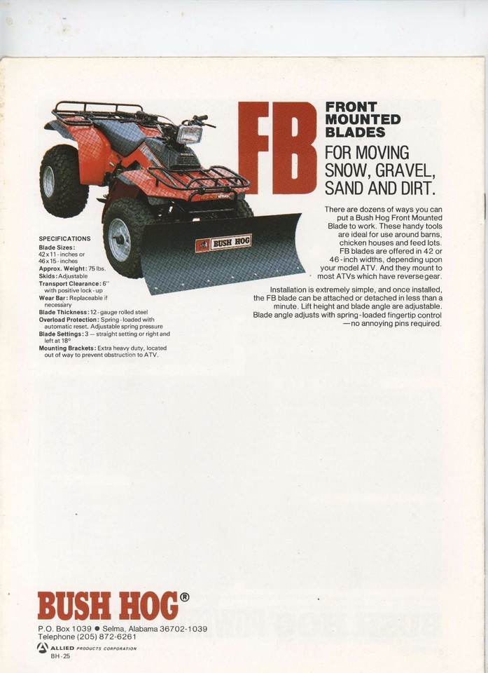 Bush Hog Powered Products ATV Implements Brochure - Big Red Honda Cover ...