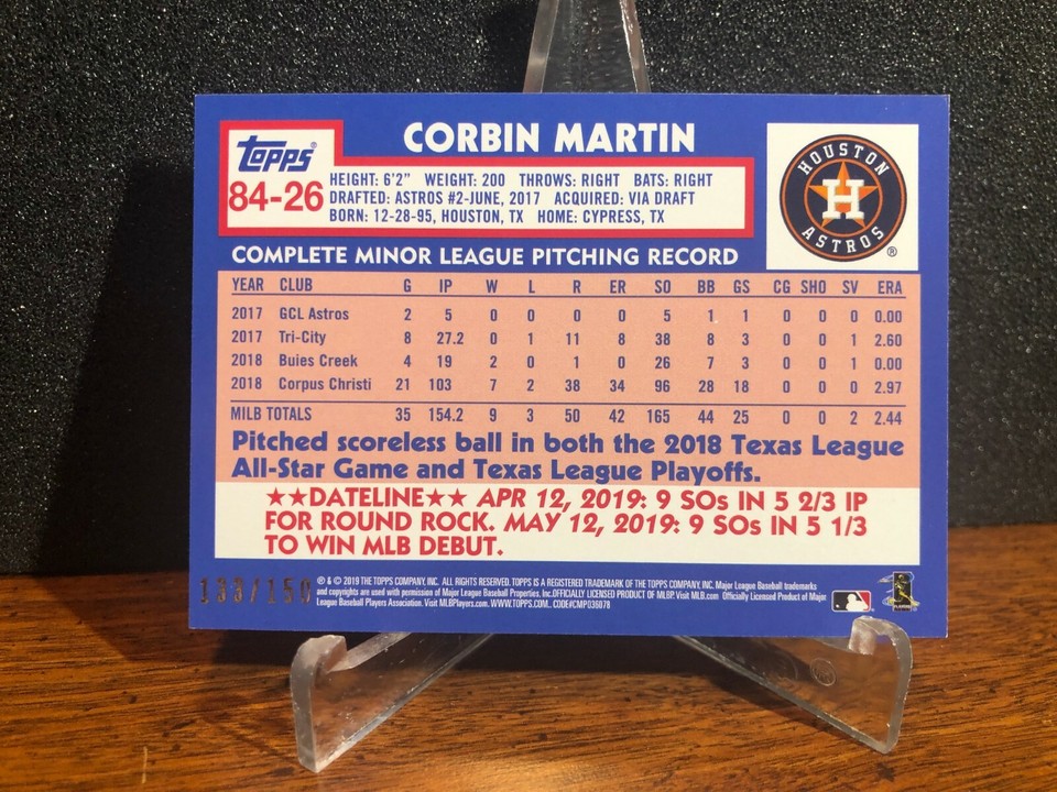 2019 Topps Update CORBIN MARTIN Astros rc 1984 Rookie 150 Years Stamp ...