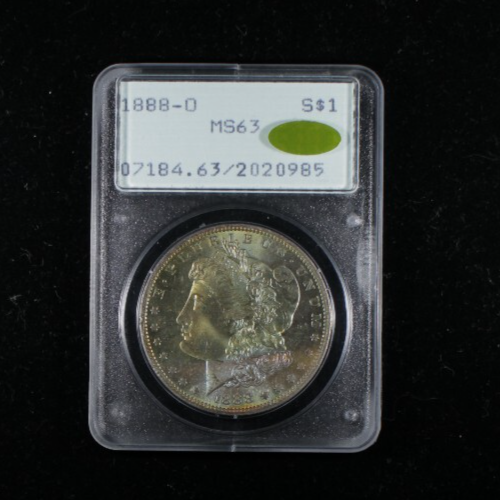 1888-O $1 Morgan Silver Dollar Toned PCGS Rattler Gold CAC Sticker | eBay