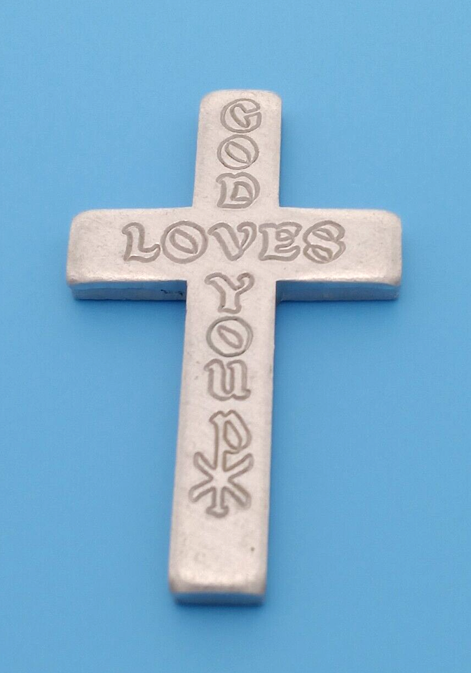Cross Engraved God Loves You Silver Tone Metal Pocket Christian ...