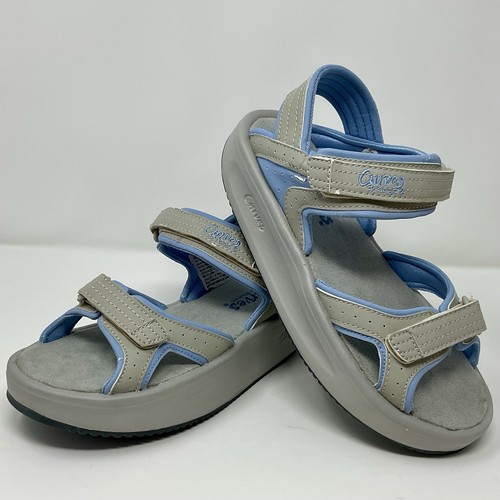 Curves Women’s Gray Blue Shape Up Rocker Soles Hook & Loop Walking ...