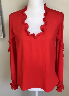 Alexis Shirt Blouse Red Ruffle Long Sleeve Size Extra Small XS | eBay