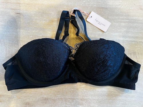 Hips & Curves Black Lace Size 44B Lightly Lined Plunge Lace Bra NWT ...