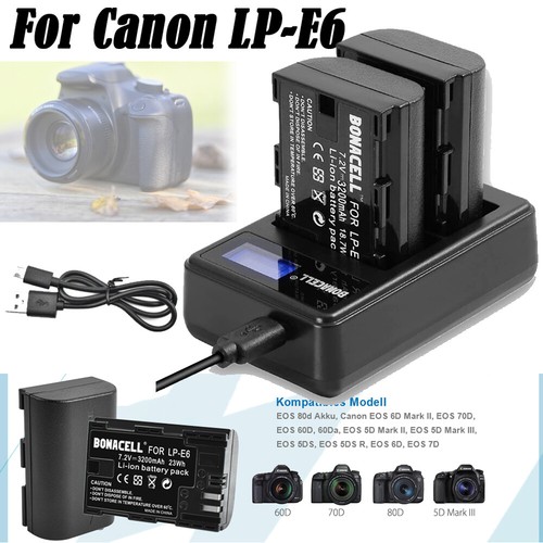 2x LP-E6 Battery + Dual Charger for Canon EOS 80D, 6D, 7D, 70D, 60D, 5D Mark II | eBay