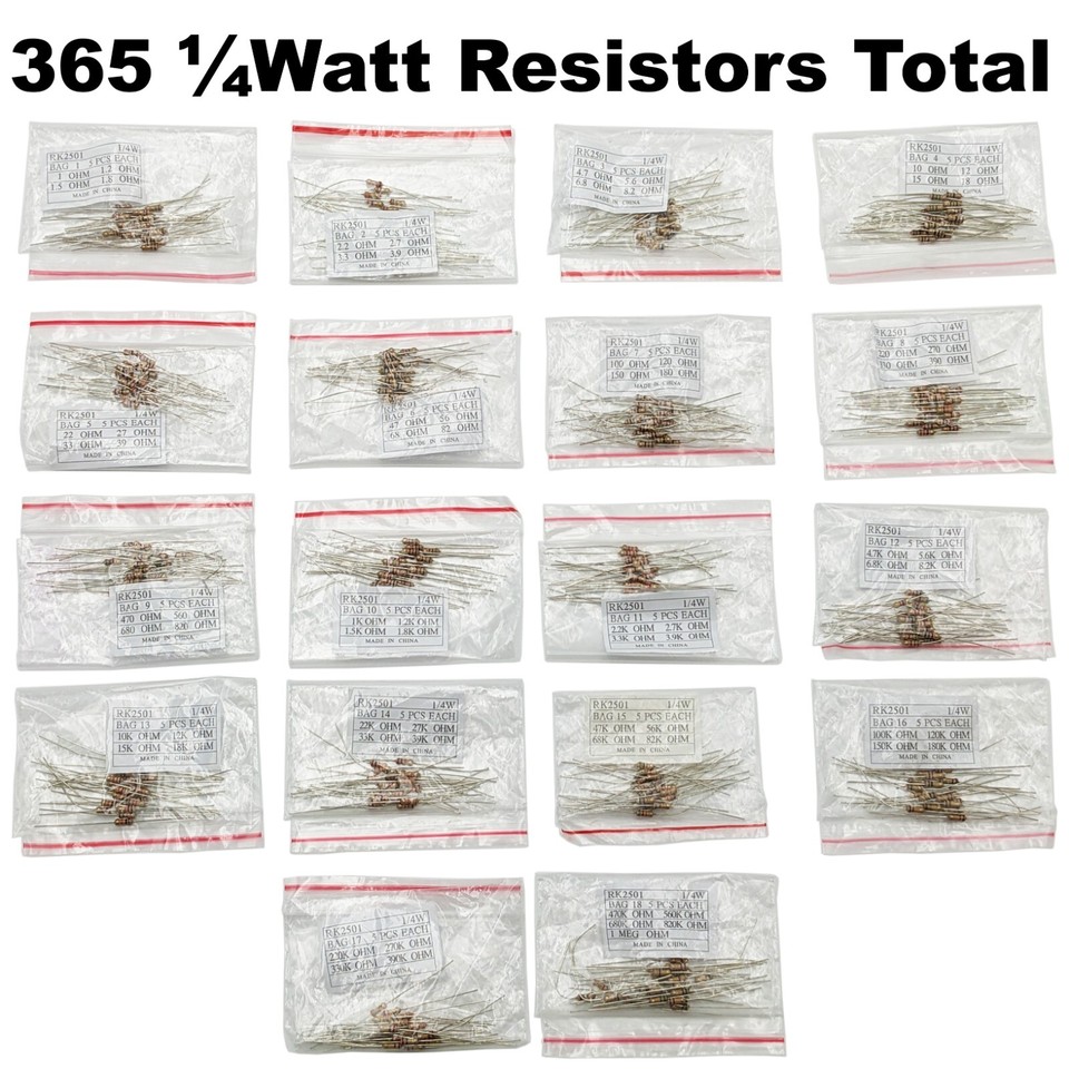 365 Piece Resistor Kit 1/4 Watt in Compartmentalized Cardboard Storage ...