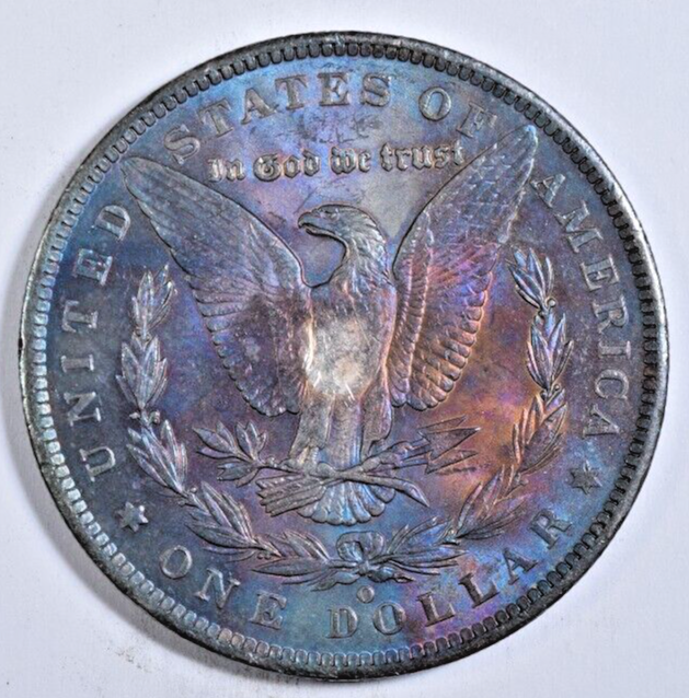 1885-O MORGAN DOLLAR ~ MONSTER PURPLE, BLUE & RED TONING! GEM BU ...