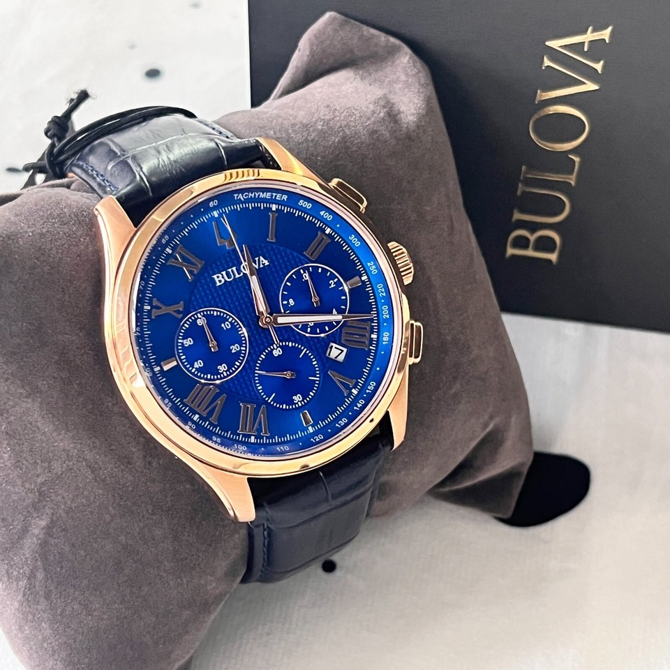 Bulova 97B170 Wilton 46.5mm Bule Dial Leather Strap Classic Quartz Men ...