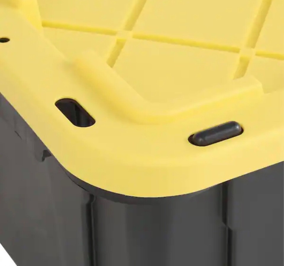 57 Gallon HDX Tough Storage Tote in Black with Yellow Lid Rectangle ...
