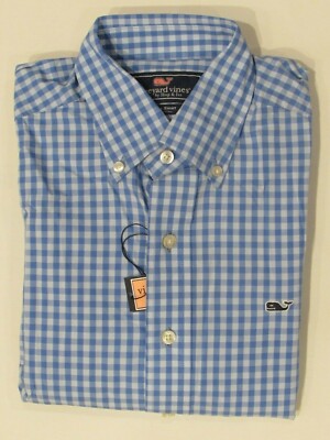 NEW MEN’S VINEYARD VINES L/S ISLET GINGHAM WHALE SHIRT, POOL SIDE, SIZE ...