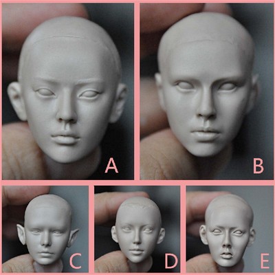 Unpainted European Girl Elf Japanese Lady Head Carved 1/6 Scale Bald ...