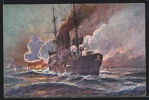 Artist Postcard Stoewer: Bombardment of Madras, S.M. Cruiser Emden | eBay