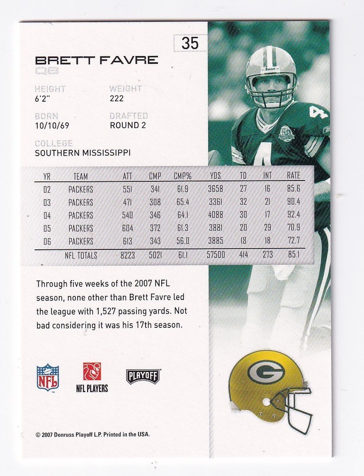 Brett Favre Collection of Twenty 2007 Playoff NFL Card # 35 GB Packers ...