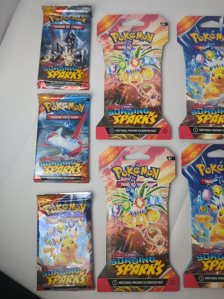 x4 Pokemon S&V Surging Sparks Sleeved Booster Pack Art Bundle [SV08] (4 ...