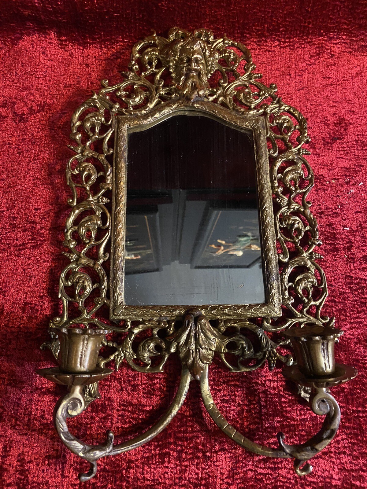Antique Devil Satyr Occult Wall Mirror Brass Candle Holder Gothic ...