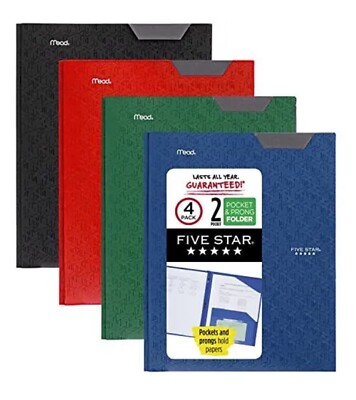 Five Star 2-Pocket Folder (4 Pack) Plastic 3-Prong Folders W/Stay-Put ...