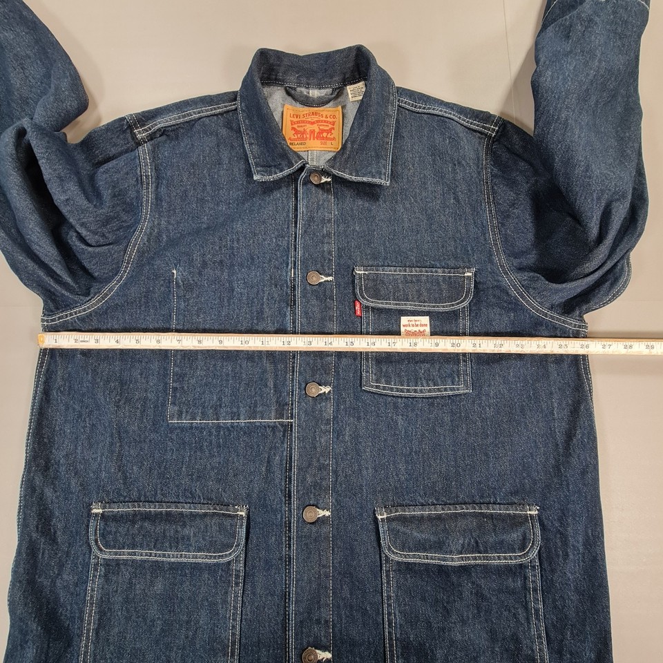 Levis Mens Jacket Blue Large Chore Utility Field Denim Collared ...